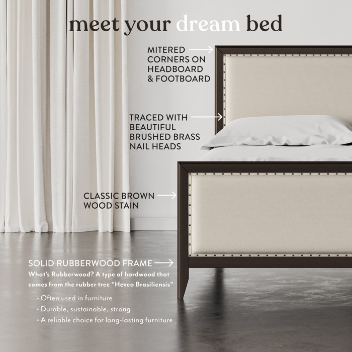 Lark Manor Akyng Nailhead Trim Solid Wood And Upholstered Platform Bed